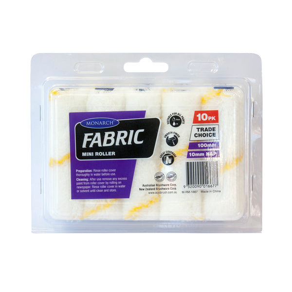 Monarch 100mm Fabric Mini Rollers 10mm Nap - 2PK - Paintworld